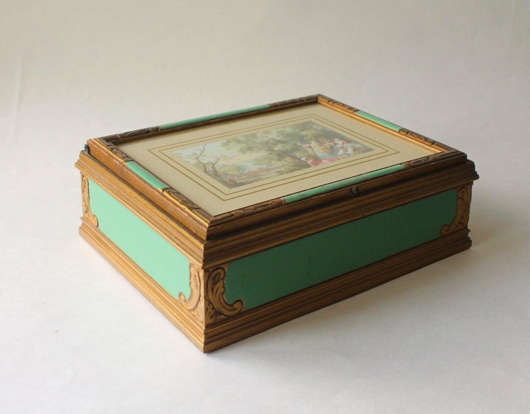 Vintage Art Deco Box With Mirror, Wood Dresser Box, Jewelry Trinket Box ...