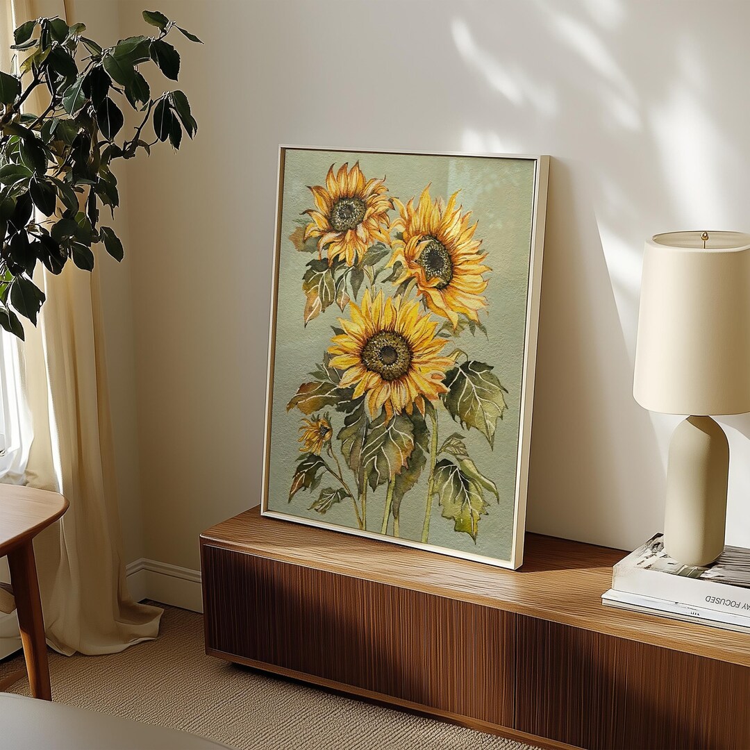 Watercolor Sunflower Art, Botanical Gouache Painting for Nature Lovers ...