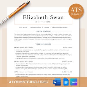 ATS Friendly Resume Template Word, Canva, Google Docs, ATS Resume, ATS ...