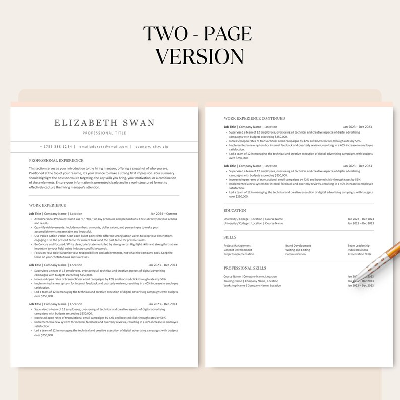 ATS Friendly Resume Template Word, Canva, Google Docs, ATS Resume, ATS ...