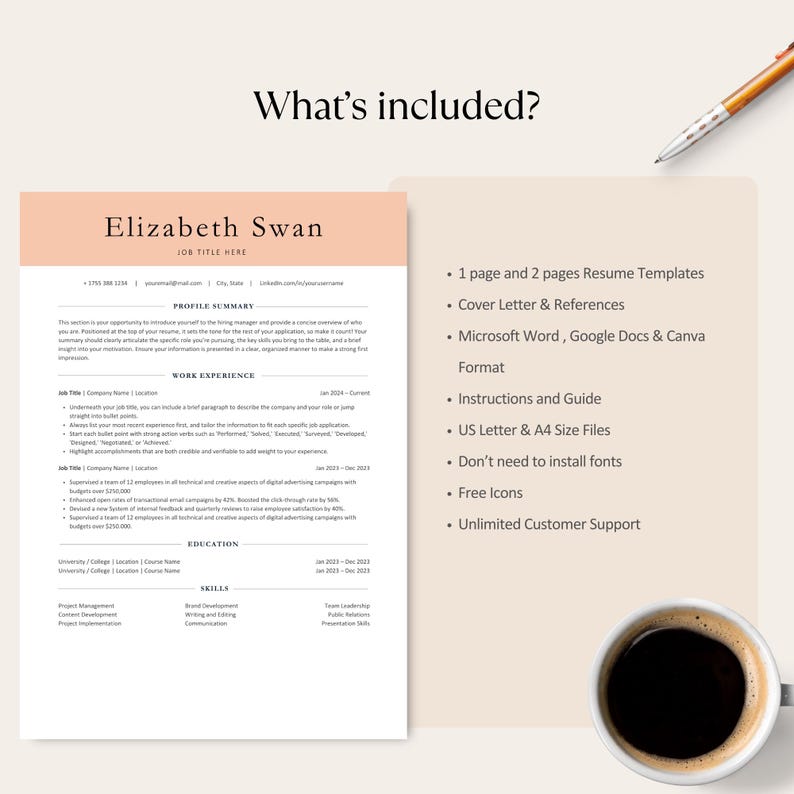 ATS Friendly Resume Template Word, Canva, Google Docs, ATS Resume, ATS ...