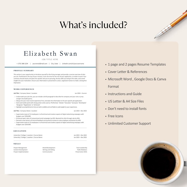 ATS Friendly Resume Template Word, Canva, Google Docs, ATS Resume, ATS ...