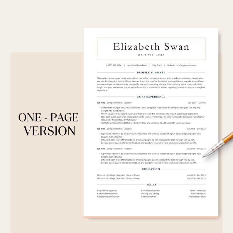ATS Friendly Resume Template Word, Canva, Google Docs, ATS Resume, ATS ...