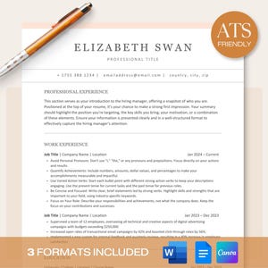 ATS Friendly Resume Template Word, Canva, Google Docs, ATS Resume, ATS ...