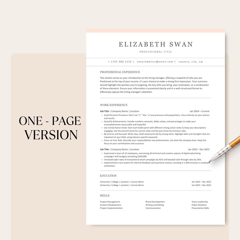 ATS Friendly Resume Template Word, Canva, Google Docs, ATS Resume, ATS ...