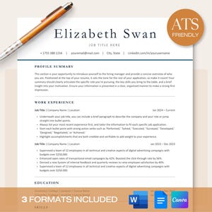 ATS Friendly Resume Template Word, Canva, Google Docs, ATS Resume, ATS ...
