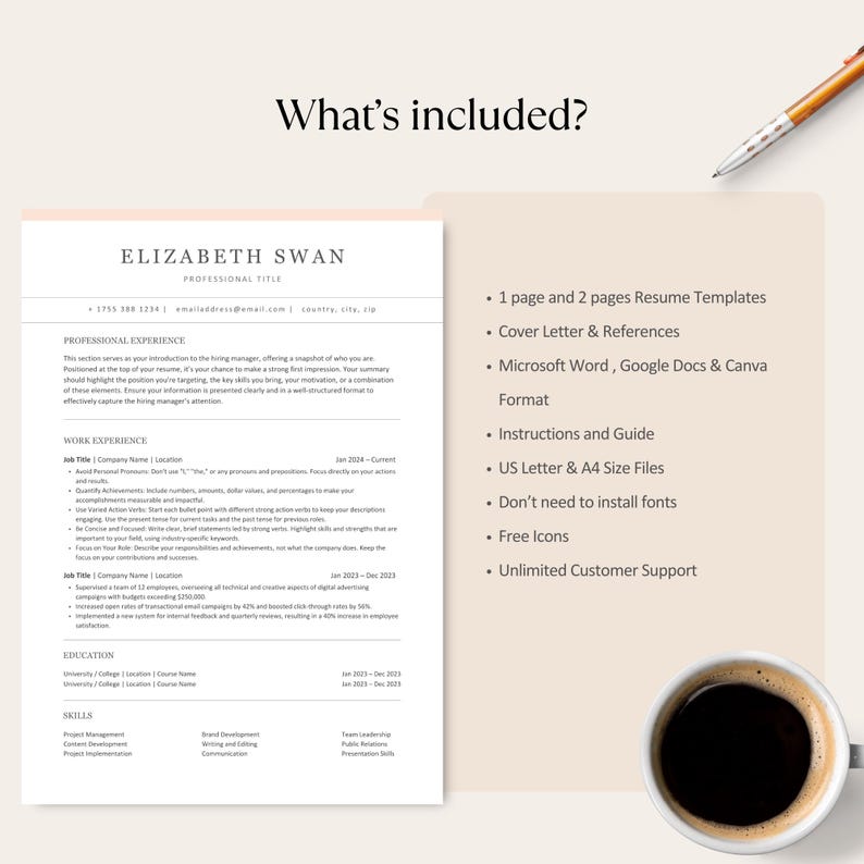 ATS Friendly Resume Template Word, Canva, Google Docs, ATS Resume, ATS ...
