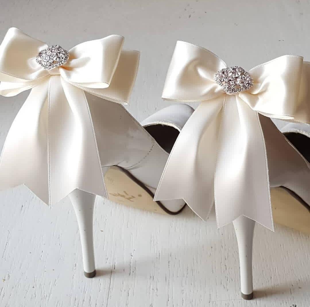 Satin Bow Shoe Clips, Wedding Shoe Clips, Bow Shoe Clips, Rhinestones ...