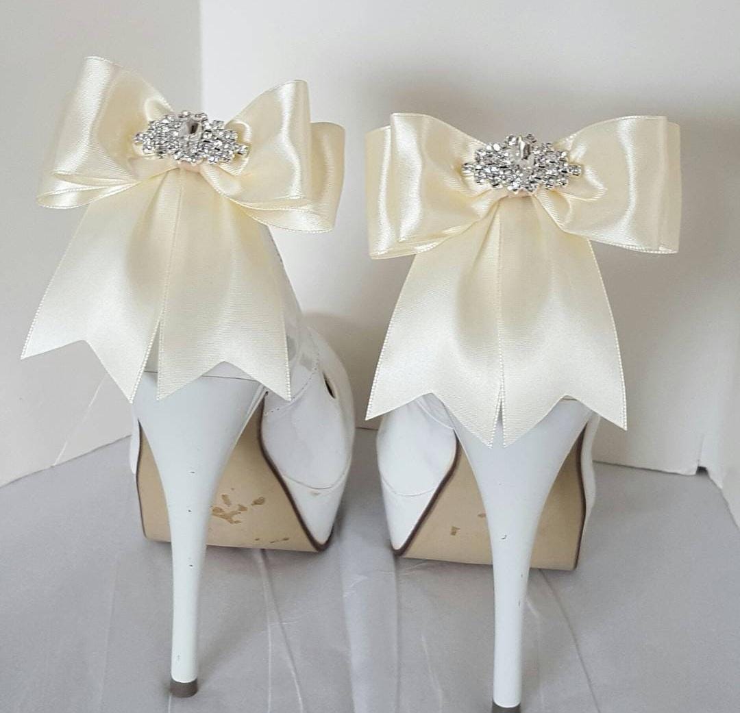 Navy Blue Satin Bow Shoe Clips, Triple Bows for Bridal High Heels ...