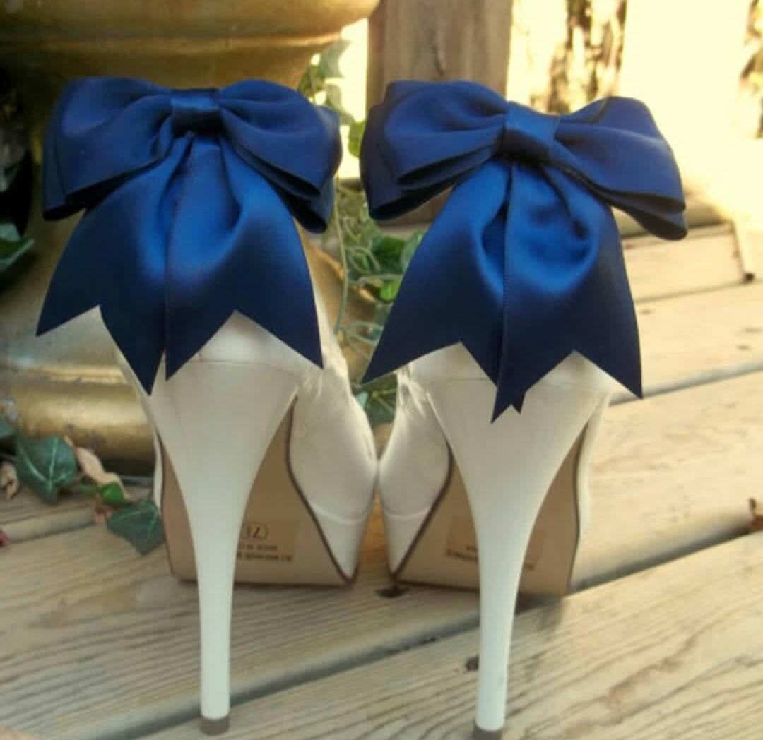 Navy Blue Satin Bow Shoe Clips, Fancy Bows for Wedding Shoes, High ...
