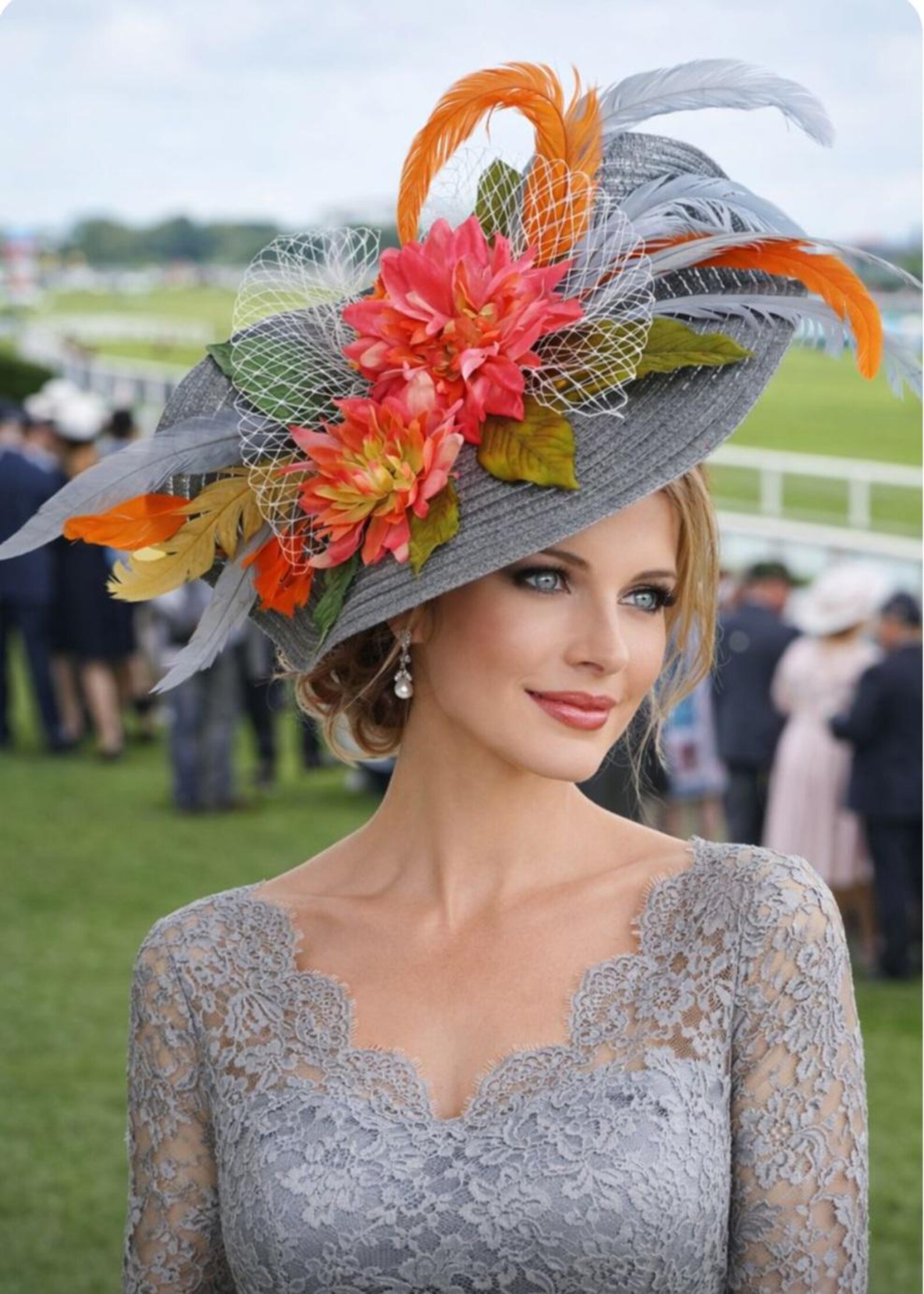 Fascinator, Ascot, Kentucky Derby Race Hat, Gray, Orange, Women's ...