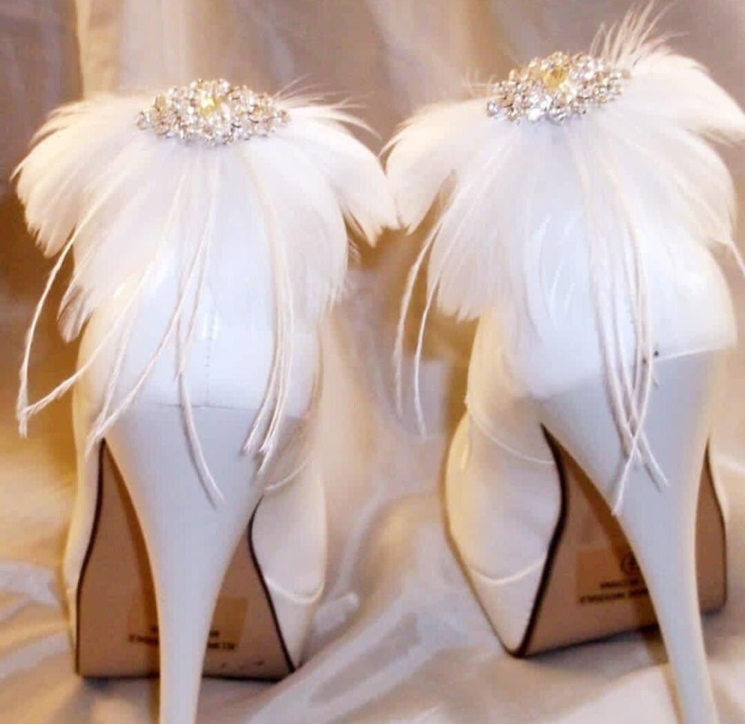 Feather Shoe Clips, Wedding Shoe Clips, Rhinestones, Shoe Clips, Clip ...