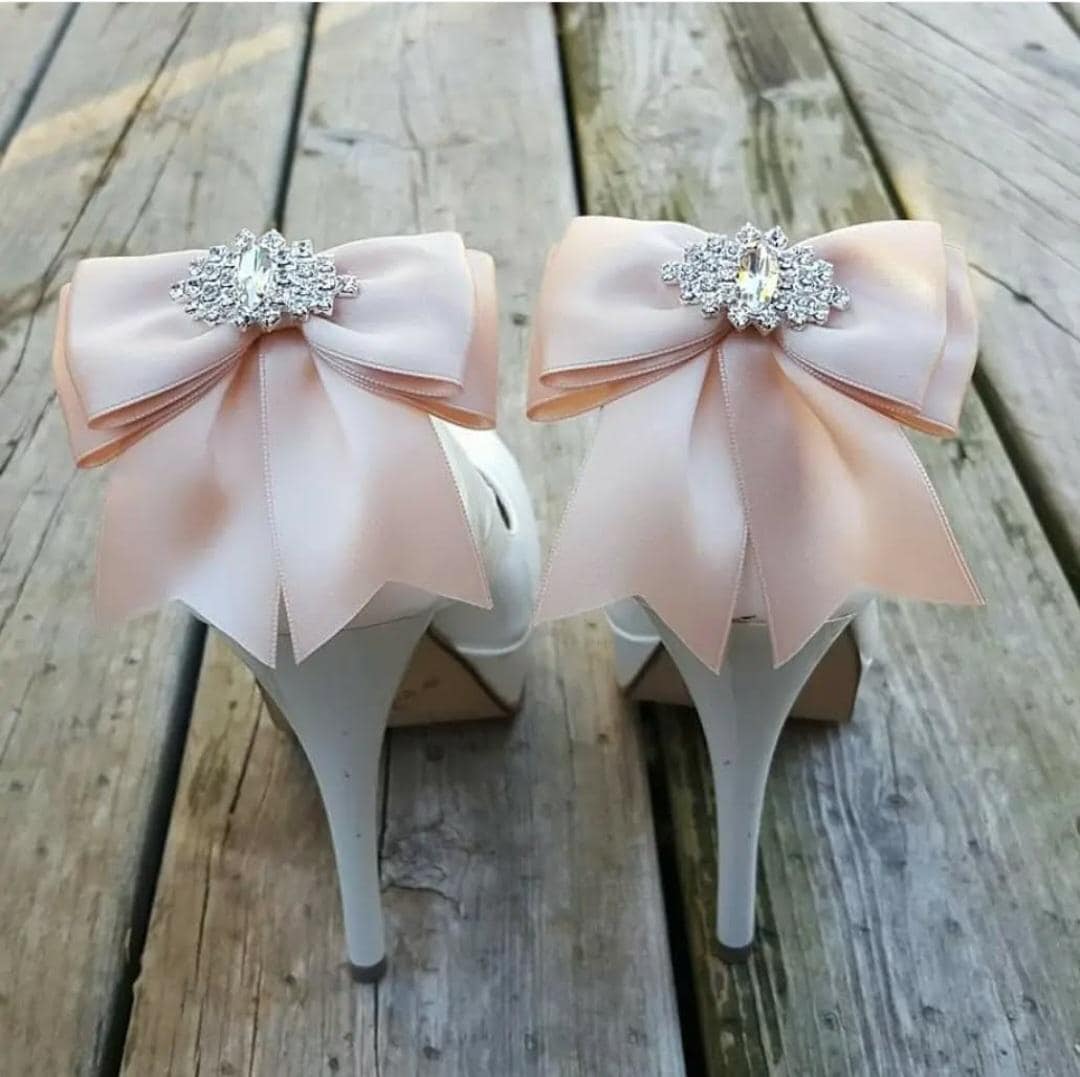 Navy Blue Satin Bow Shoe Clips, Triple Bows for Bridal High Heels ...