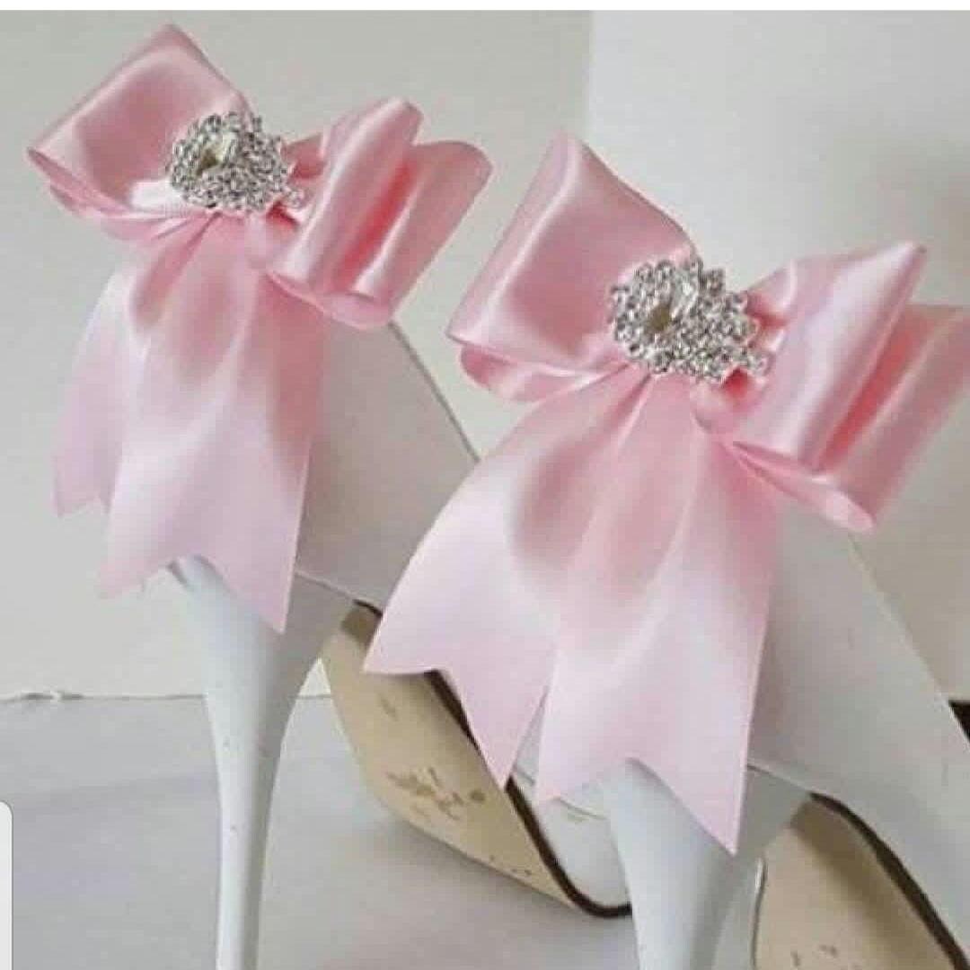 Light Pink Bow Shoe Clips, Wedding Shoe Clips, Satin Bow Shoe Clips ...