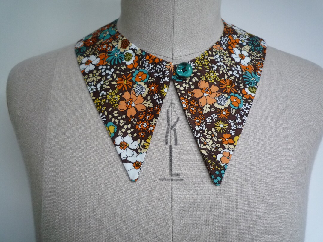 Fake Collar in Floral Retro 70's Style Printed Cotton, Boho Style ...