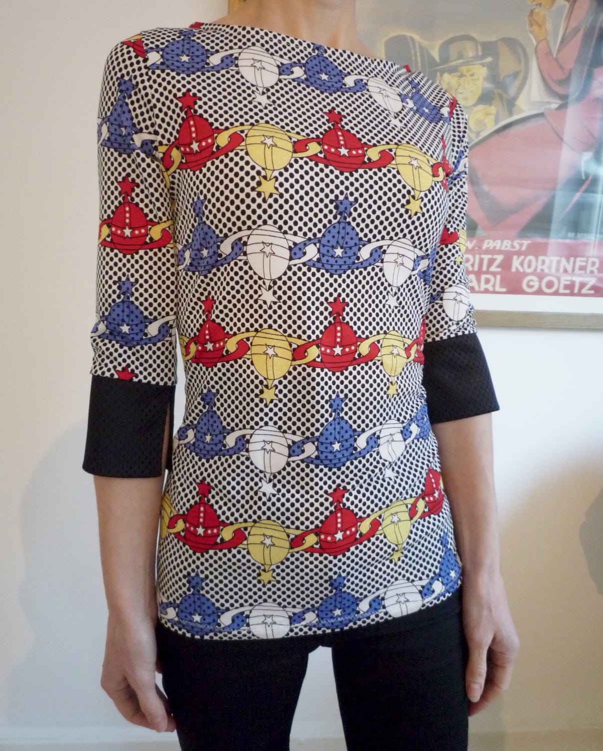 Retro style top rockabilly inspired top colourful top | Etsy