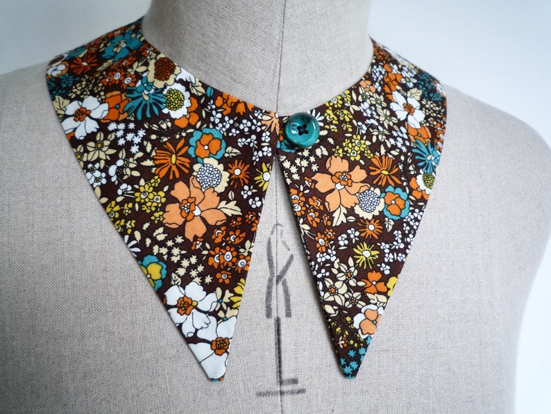 Fake Collar in Floral Retro 70's Style Printed Cotton, Boho Style ...