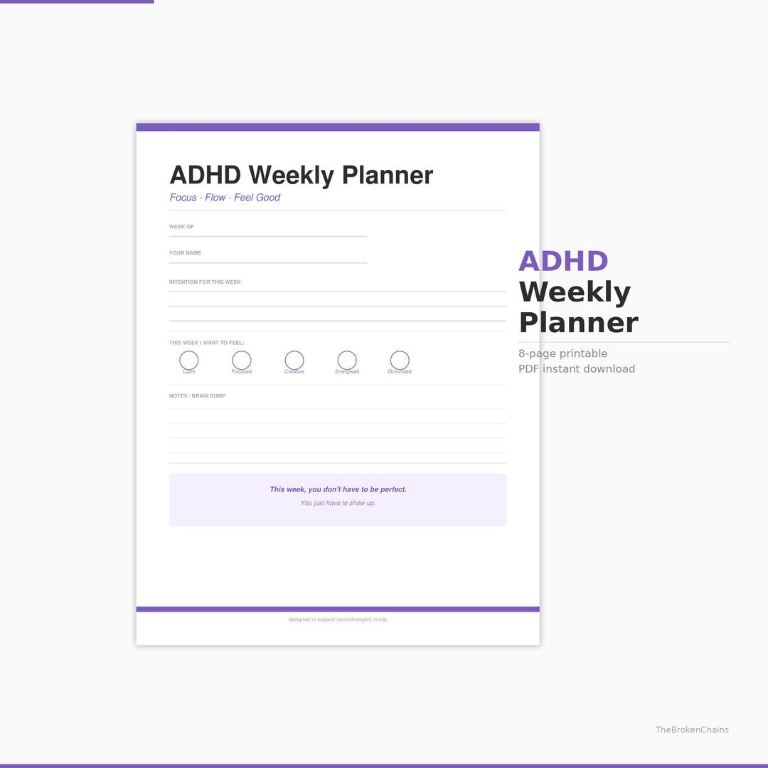 ADHD Weekly Planner | Daily Focus, Brain Dump, Habit Tracker (PDF ...