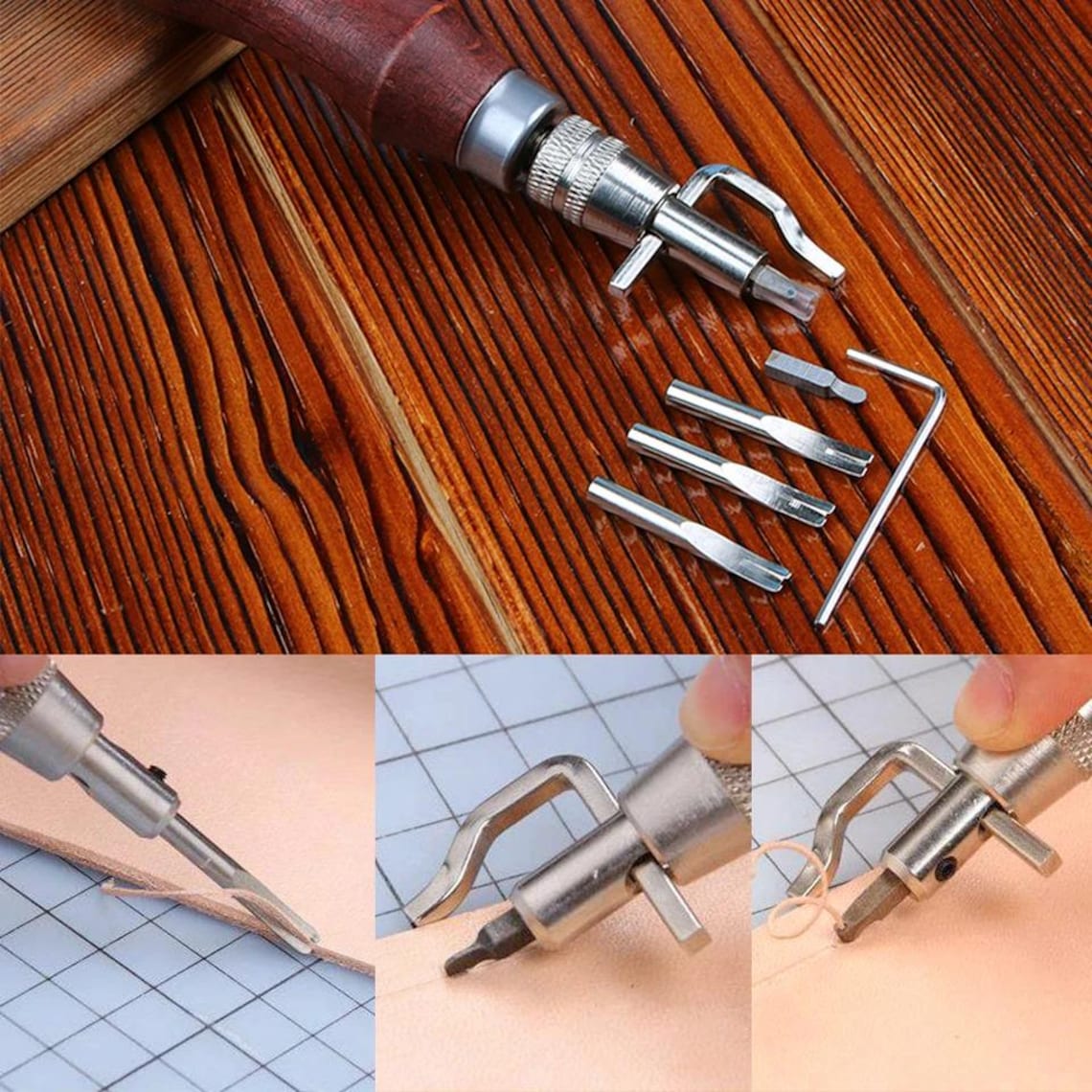 7-in-1 Leather Stitching Groover Tool Set Adjustable Edge Beveler ...