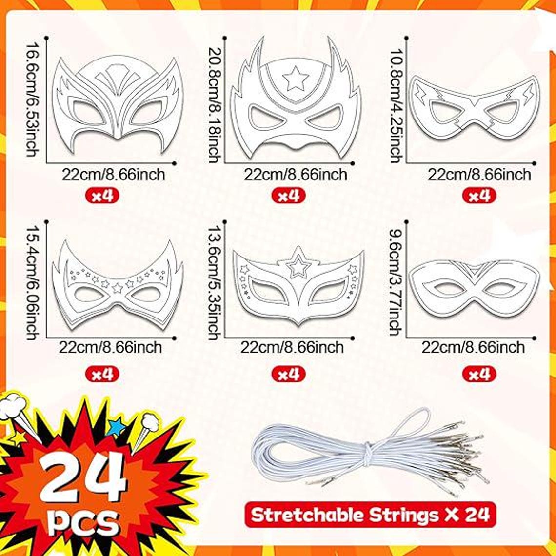 24 Pcs Color Your Own Super Theme Hero Mask Craft DIY Hero Paper Mask ...