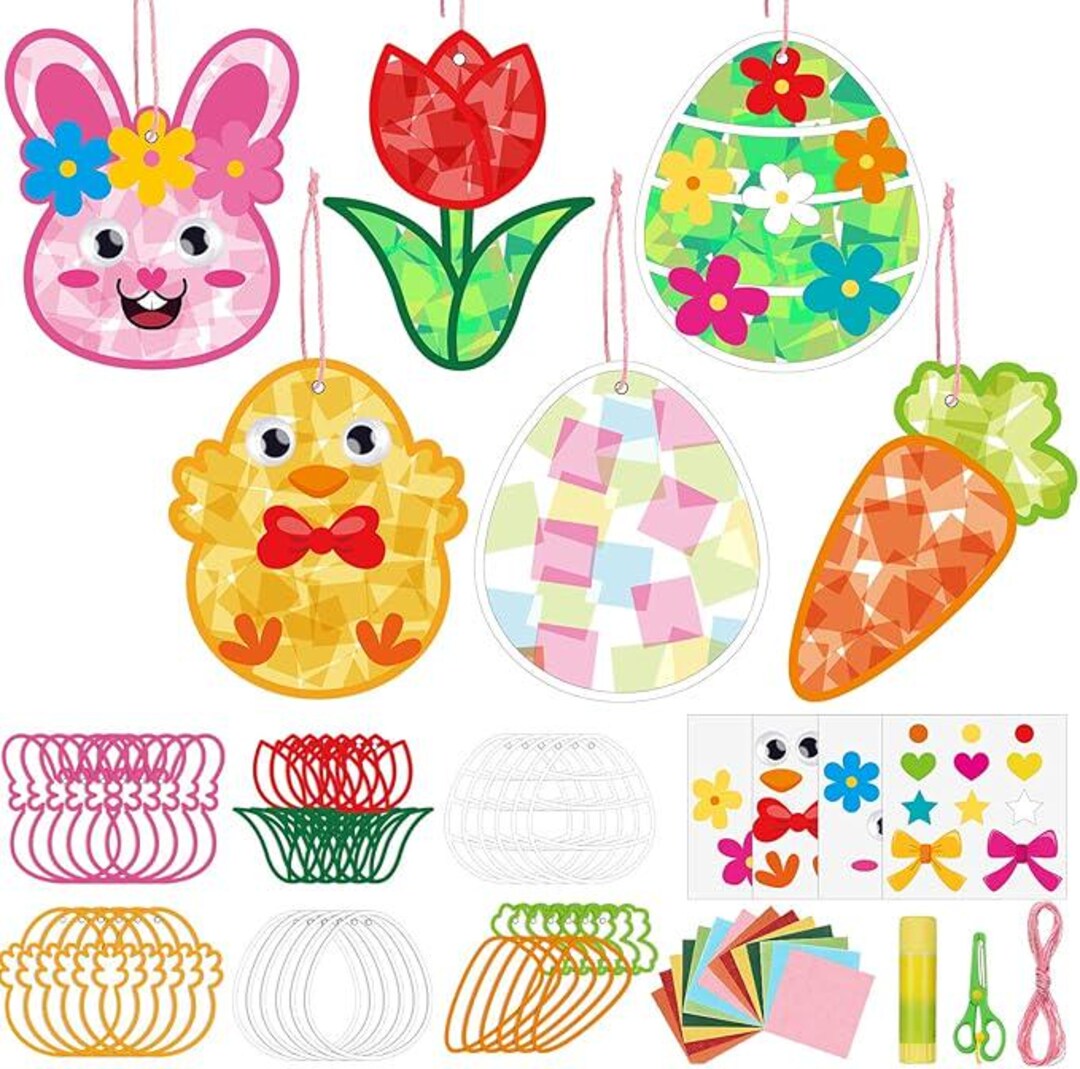 24 Pack Easter Suncatcher Craft Kit Easter Paper Crafts Stained Glass ...