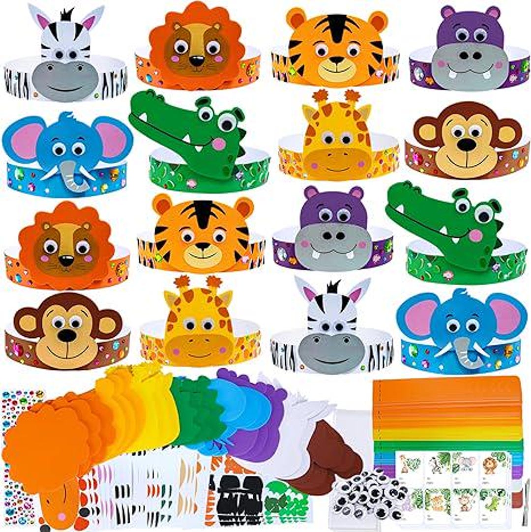 24 Sets Jungle Animal Headbands Craft Kits Safari Crown Art Sets DIY ...