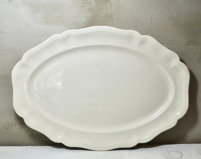 Antique French Extra Large off White Opaque Porcelain Oval Scolloped ... Antique French Extra Large off White Opaque Porcelain Oval Scolloped ...