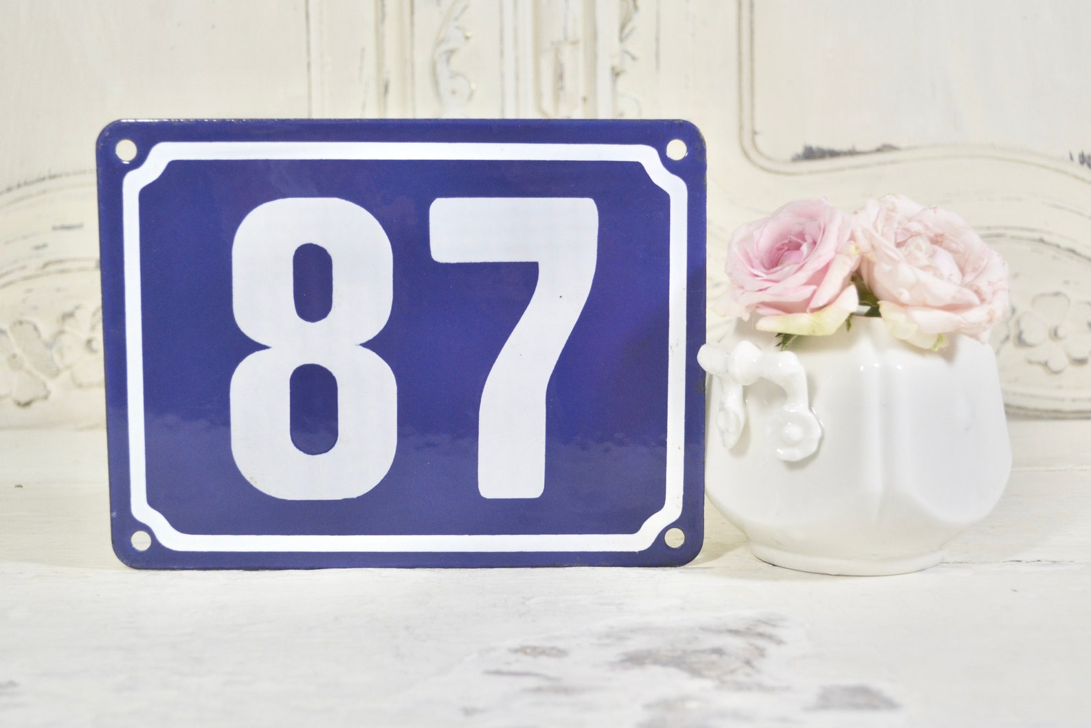 Antique French Handpainted Enamel House Number Plates/ Blue and White ...