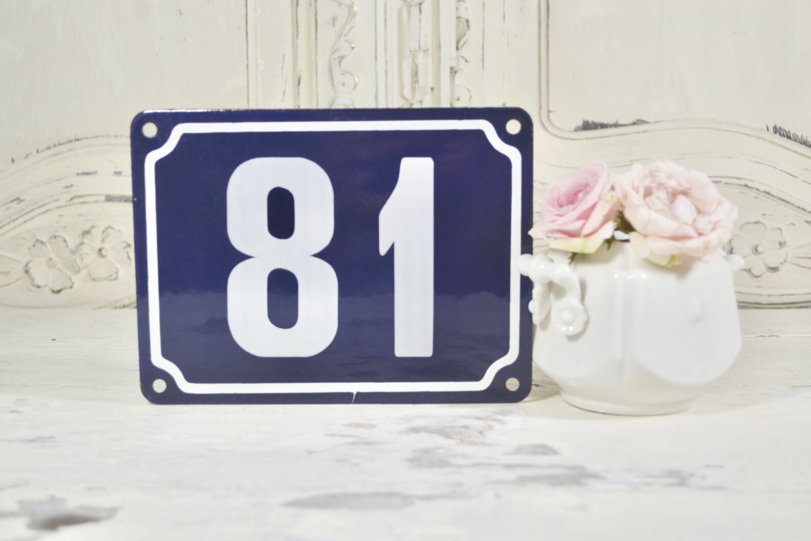 Antique French Handpainted Enamel House Number Plates/ Blue and White ...