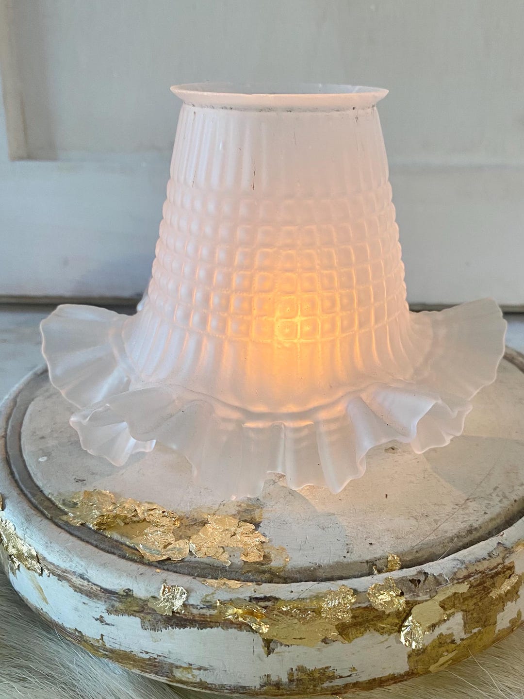 Vintage French Frosted Glass Frilled Small Lampshade - Etsy