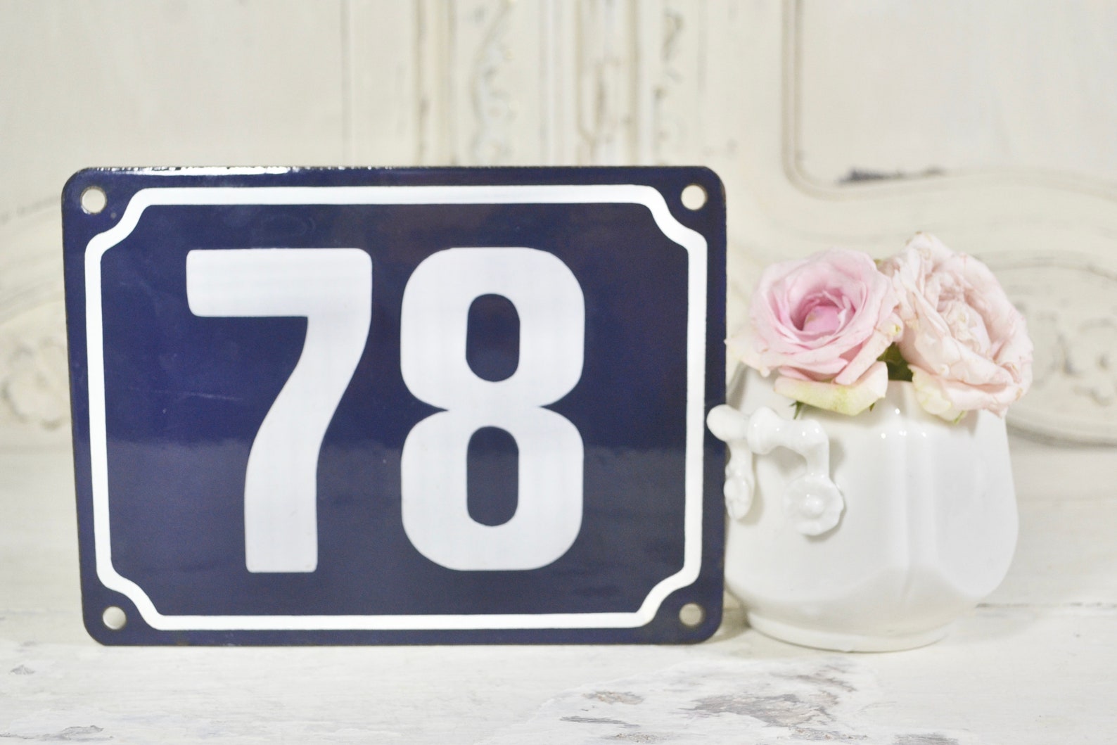 Antique French Handpainted Enamel House Number Plates/ Blue and White ...