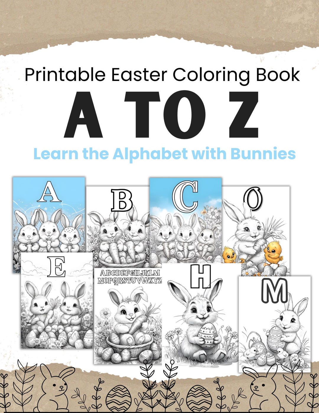 Easter Gift Coloring Book A to Z, Alphabet Educational, Bunnies and ...