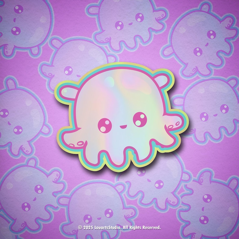 Holographic Dumbo Octopus, Vinyl Sticker, Kawaii, Cute, Colorful, Water ...