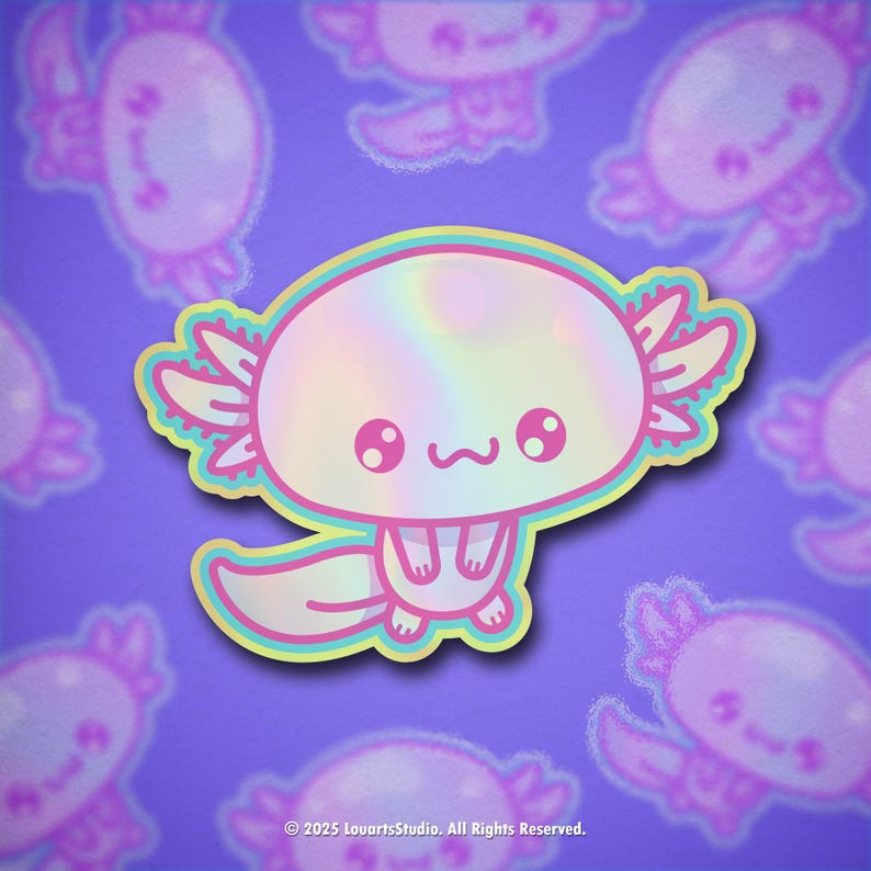 Holographic Axolotl Sticker: Kawaii, Weatherproof Vinyl - Etsy