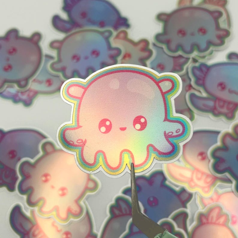 Holographic Dumbo Octopus, Vinyl Sticker, Kawaii, Cute, Colorful, Water ...