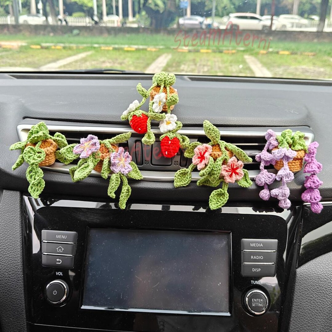 Finished Crochet Plant Car Vent Clip,crochet Cherry Blossom,lavender ...