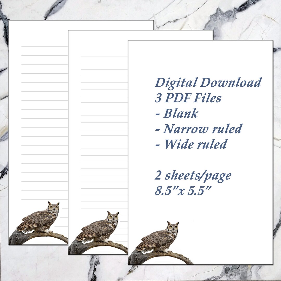 Printable Great Horned Owl Bird Stationery Download and Print Letter ...