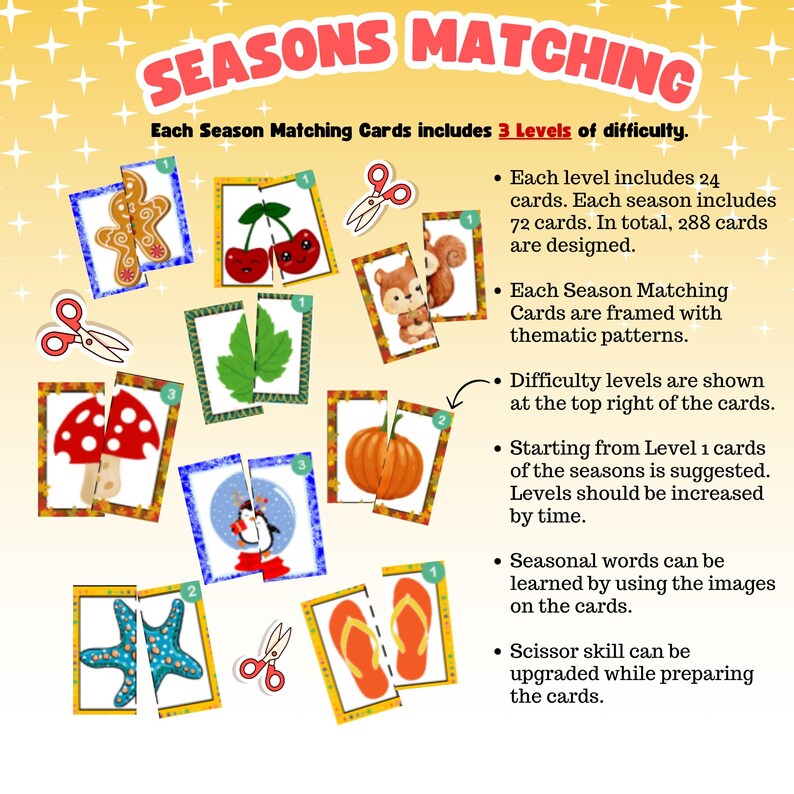 Seasonal Matching Cards, Scissors Skill, Young Learners Matching Game ...