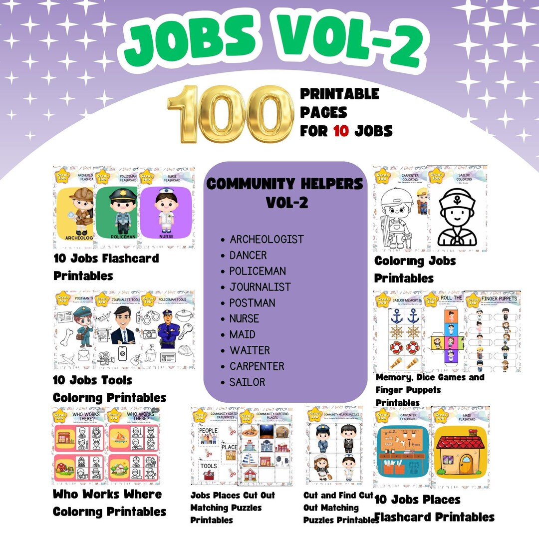 Community Helpers Preschool 10 Jobs 100 Printable Activity, Jobs and ...