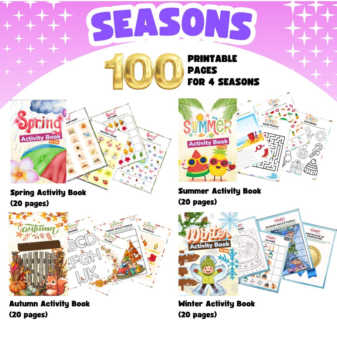Seasons Printable Activity Books Homeschool Learning Activity Preschool ...