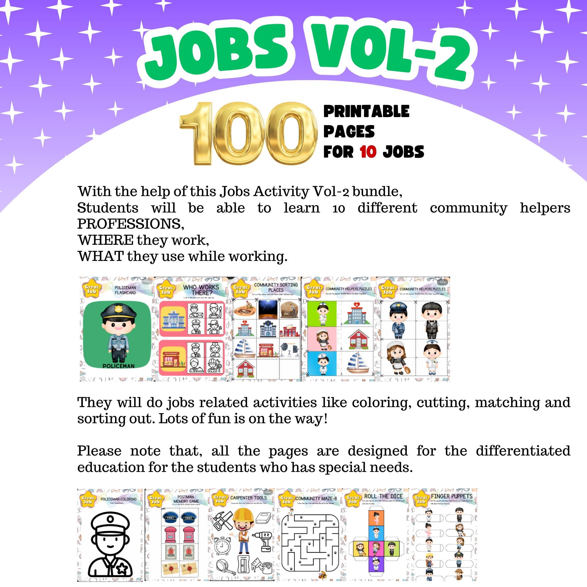 Community Helpers Preschool 10 Jobs 100 Printable Activity, Jobs and ...