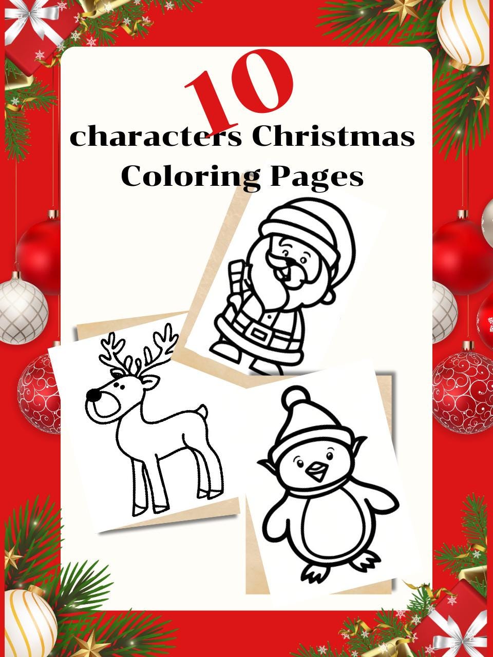 10 Christmas Characters Coloring Pages, Printable for Kids Painting ...