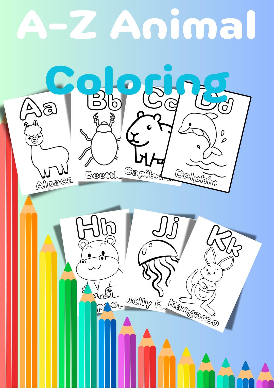 A-Z Alphabet Cute Animal Coloring Pages, Kids, Vocabulary for Kids ...