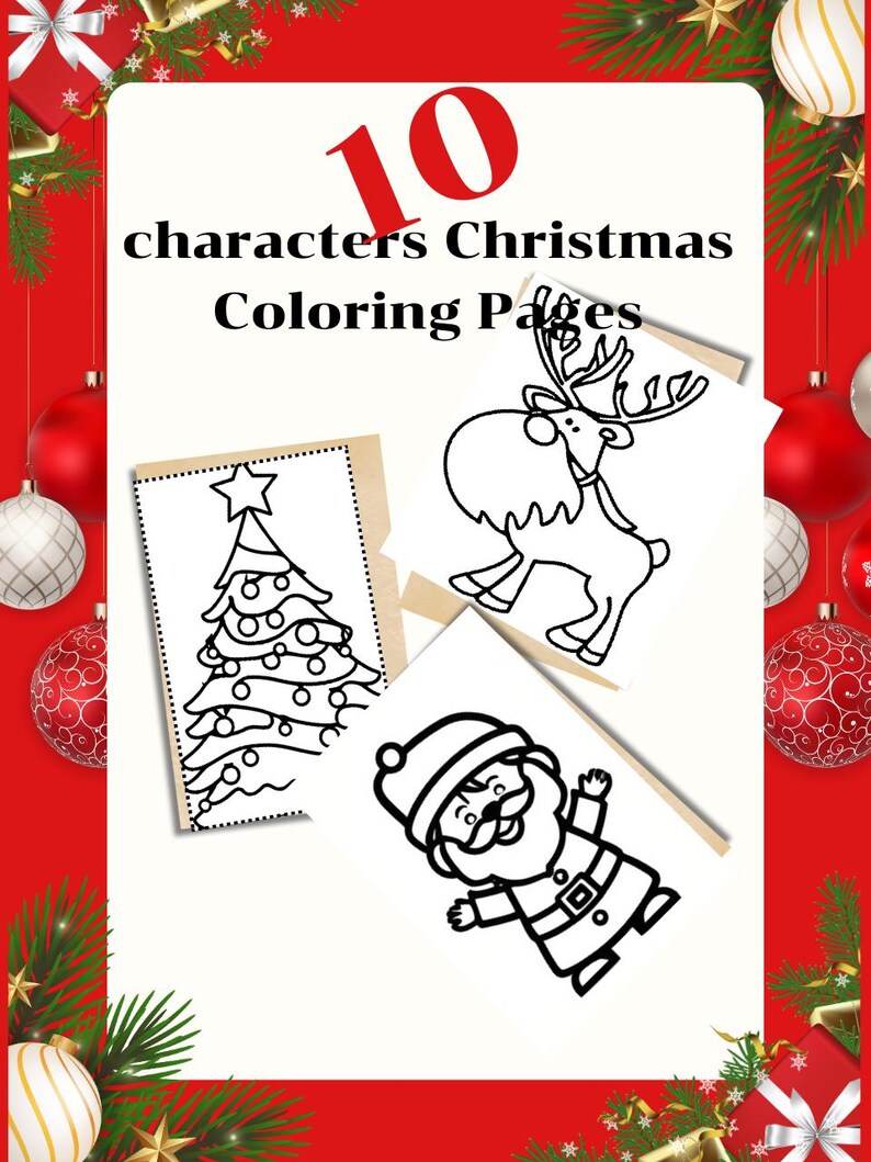 10 Christmas Characters Coloring Pages, Printable for Kids Painting ...