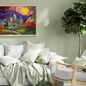 Fantasy Stained Glass Castle Poster - Vibrant Medieval Artwork, Magical ...