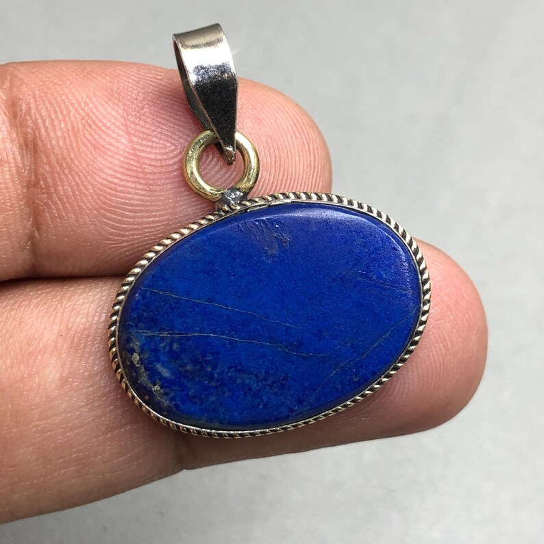 Undyed Lapis Lazuli Pendant Necklace: Deep Royal Blue Color Genuine ...