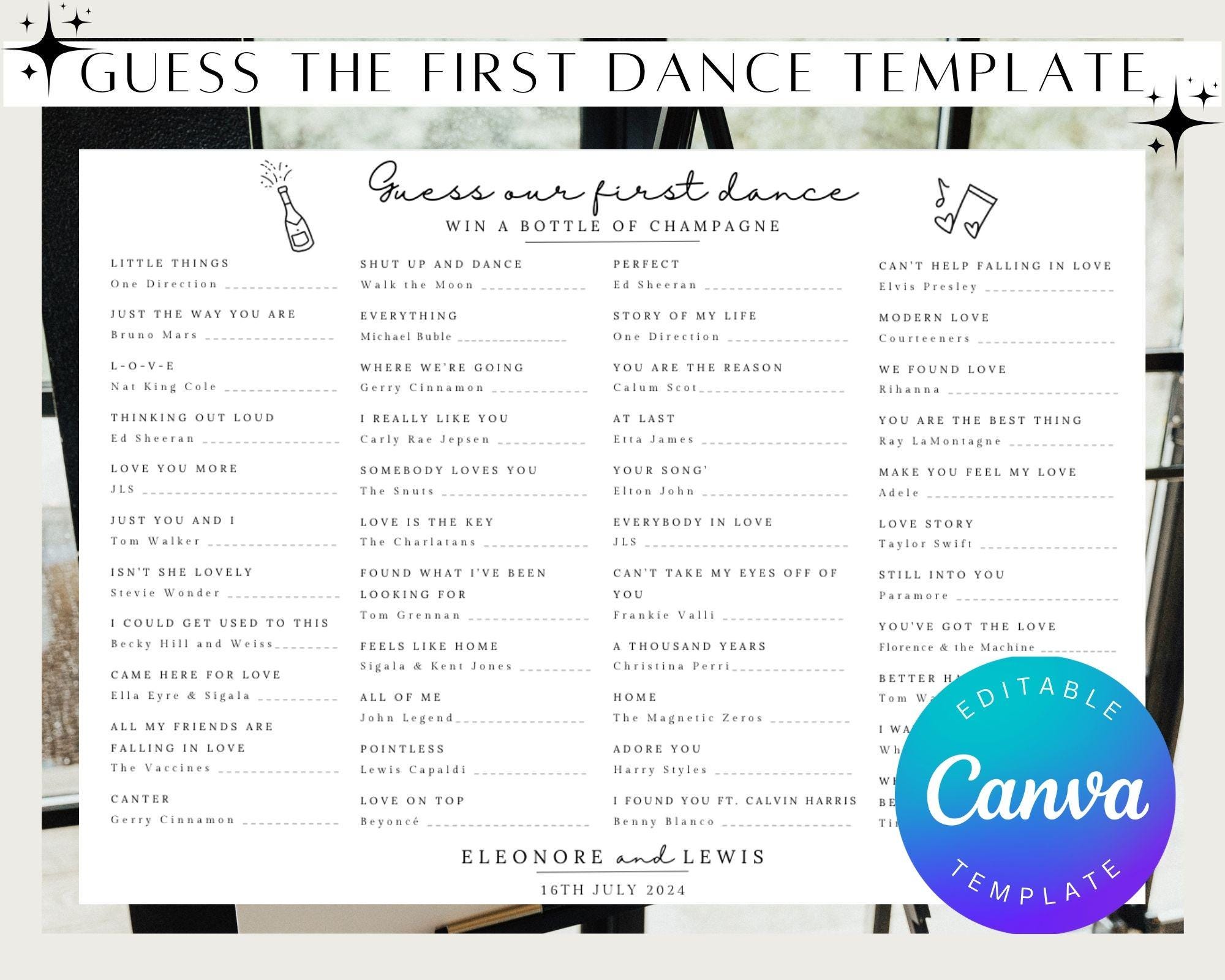 Wedding Guess the First Dance Sign, Personalised First Dance ...