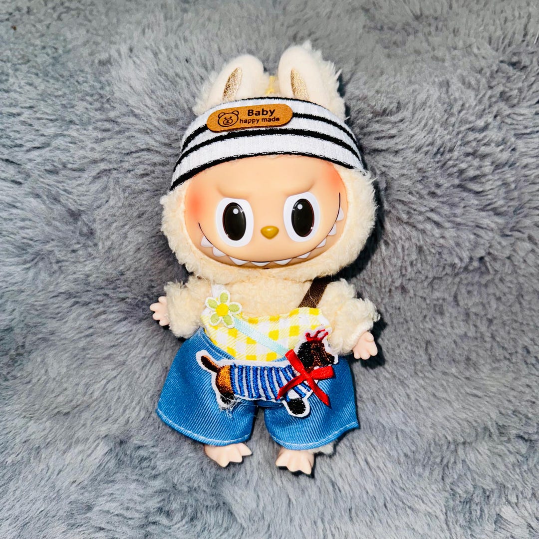 Labubu Doll Clothes, Handmade Plush Hood Outfit Set, Denim Overalls ...