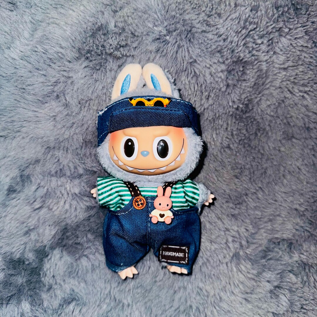 Adorable Labubu Doll Clothes Set - Handmade Blue Denim Overalls ...
