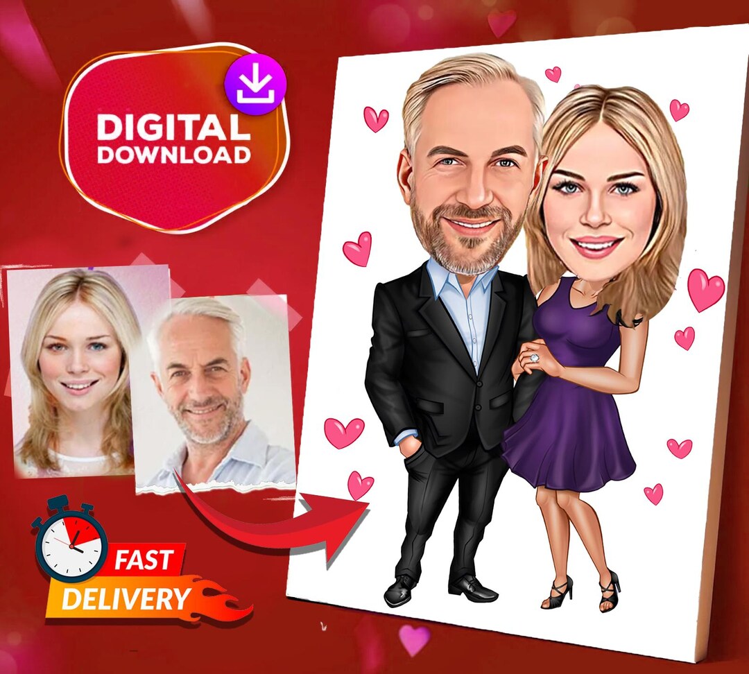 Personalized Couple Cartoon Portrait, Custom Bobbleheads Mr & Mrs ...